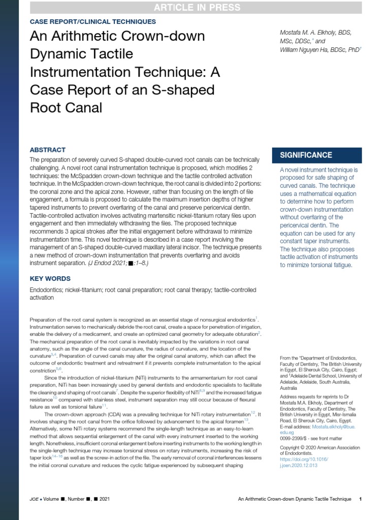 An Arithmetic Crown-Down Dynamic Tactile Instrumentation Technique: A ...