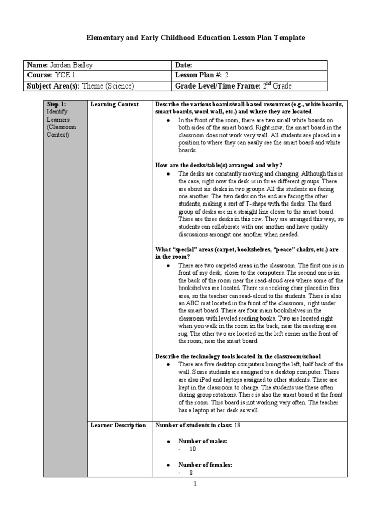 Elementary and Early Childhood Education Lesson Plan Template | PDF ...