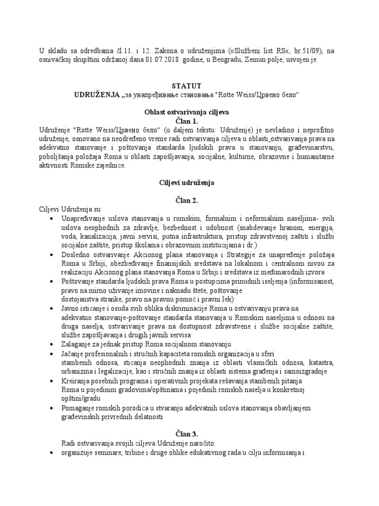 Statut Udruzenja | PDF