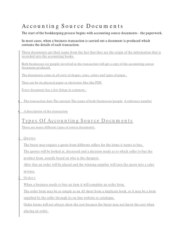 Types of Accounting Source Documents | PDF | Cheque | Invoice