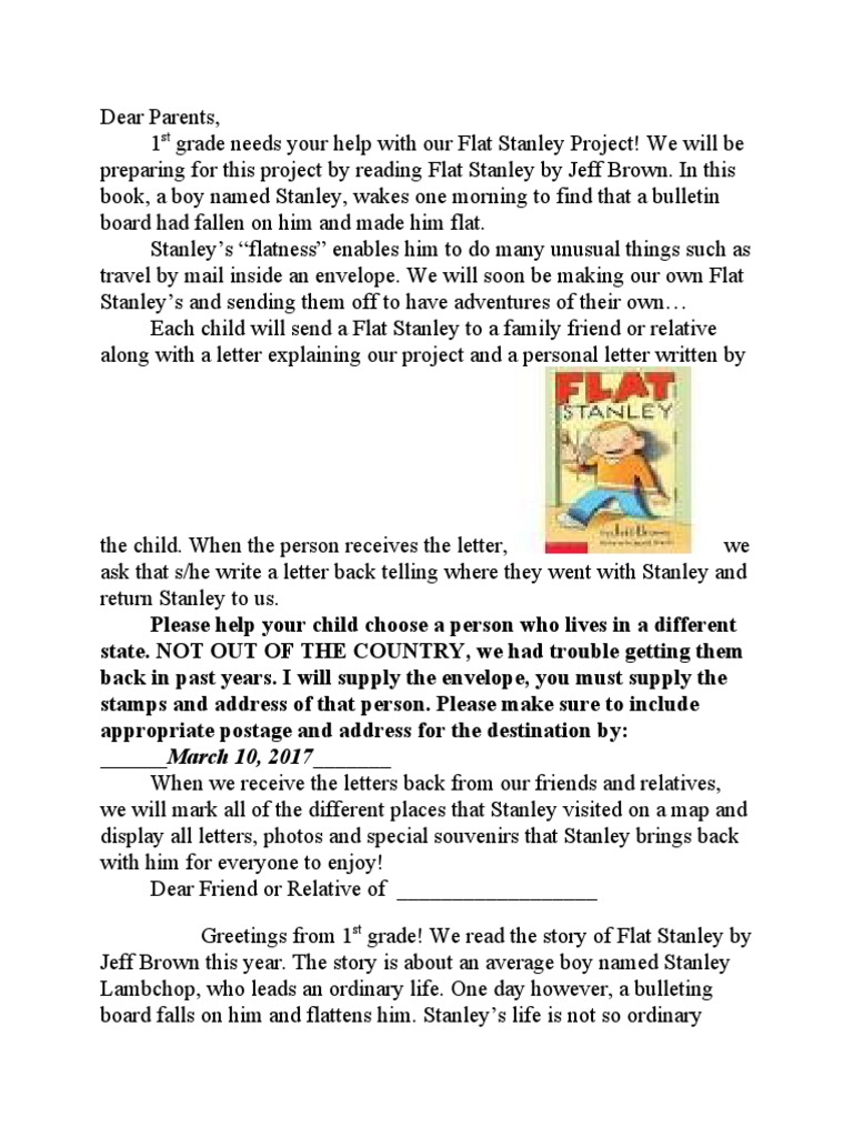 Flat Stanley Letter | PDF | Written Communication | Postal System