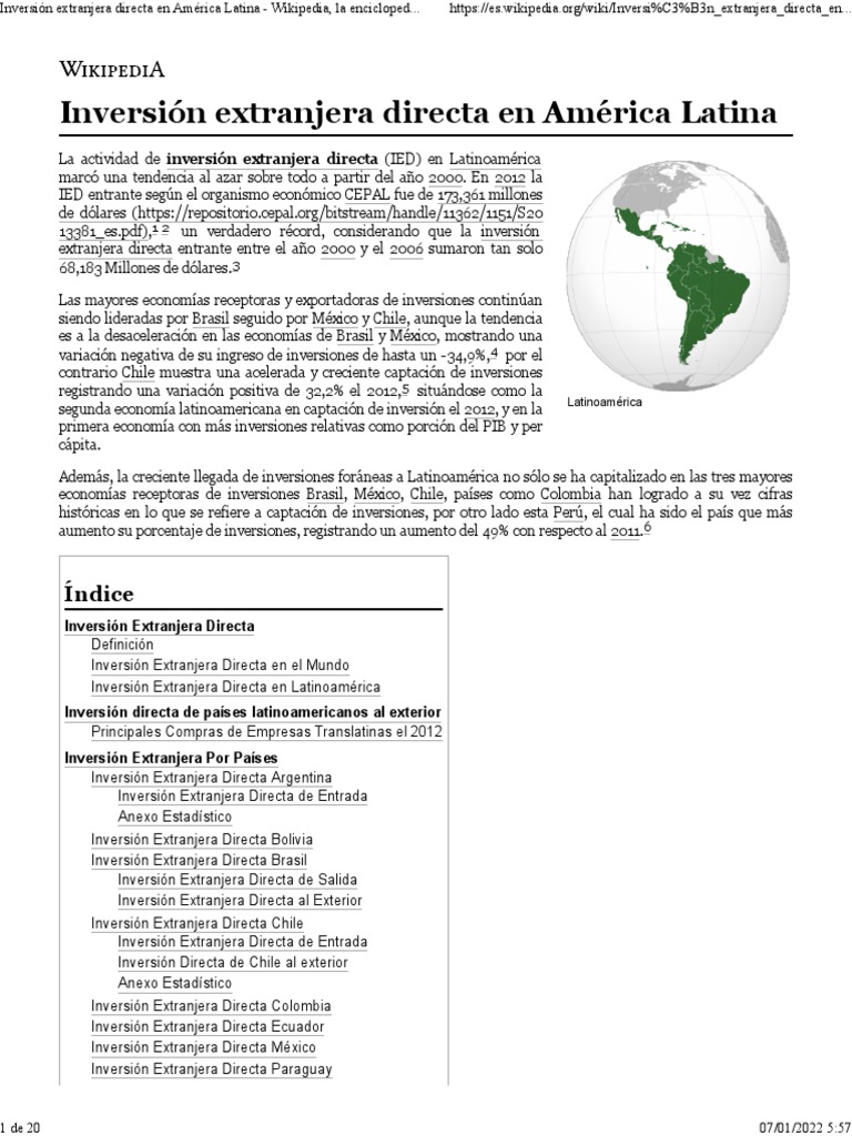 Inversión Extranjera Directa en América Latina - Wikipedia, La Enciclopedia Libre 7 | PDF ...