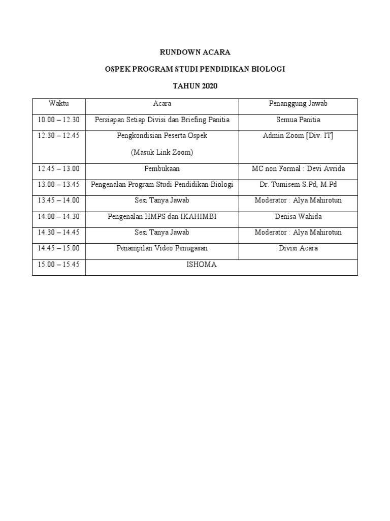 Rundown Acara Ospek Prodi | PDF