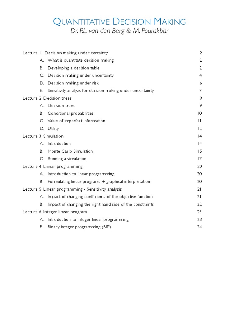 Quantitative Decision Making (Lectures) | PDF | Mathematical Optimization | Linear Programming