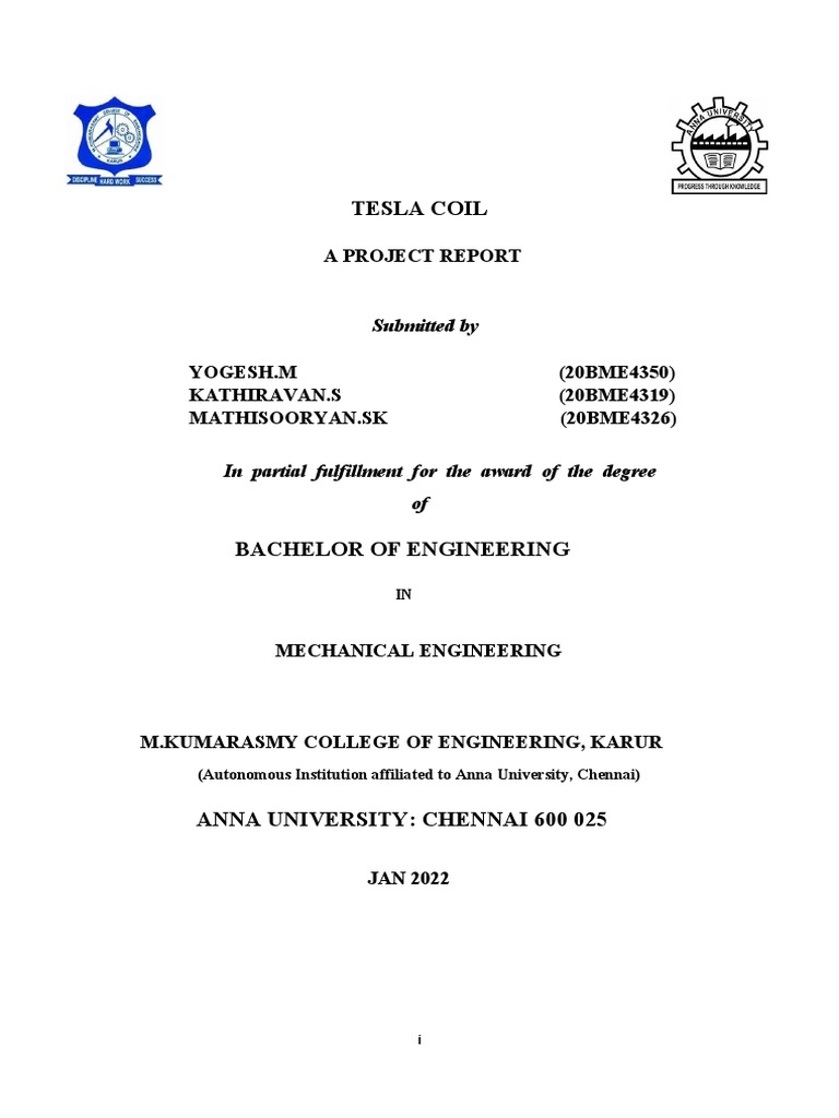 Tesla Coil: A Project Report | PDF | Inductor | Transformer