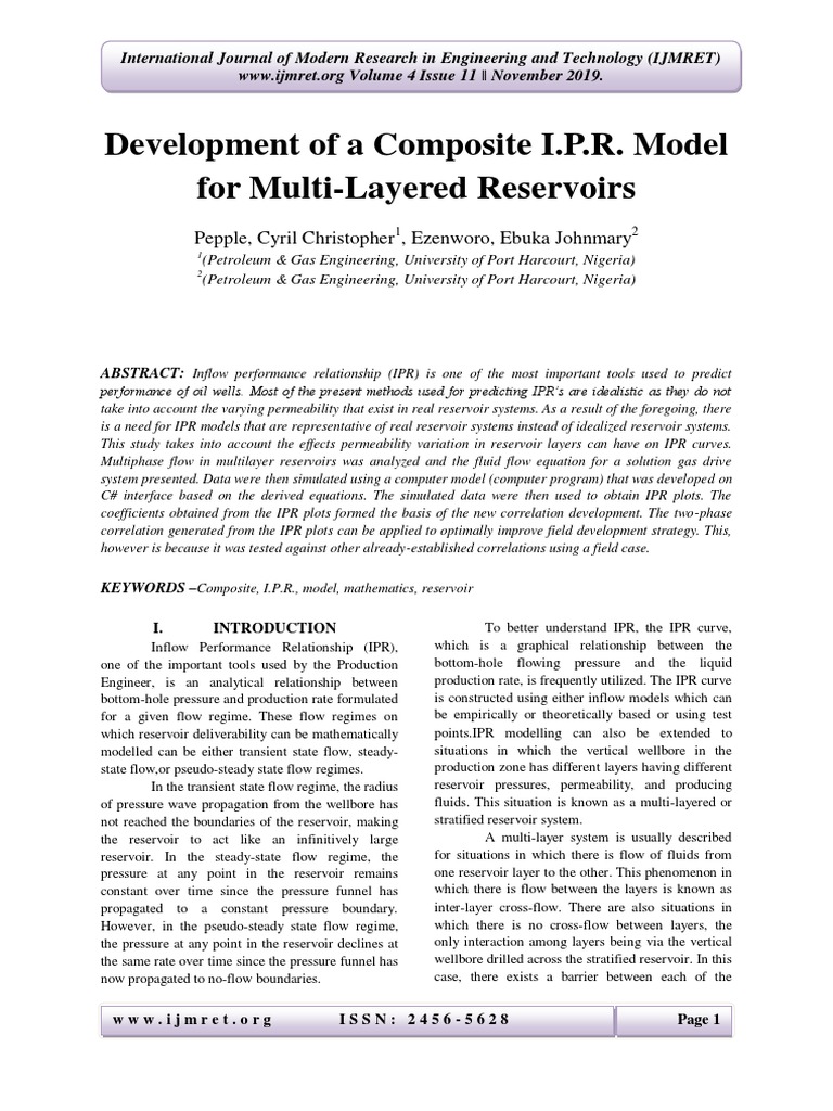 Development of A Composite I.P.R. Model For Multi-Layered Reservoirs ...