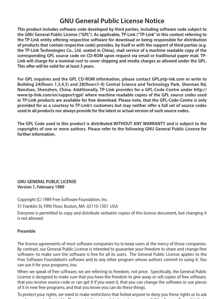 GNU General Public License Notice | PDF | Source Code | Free Software