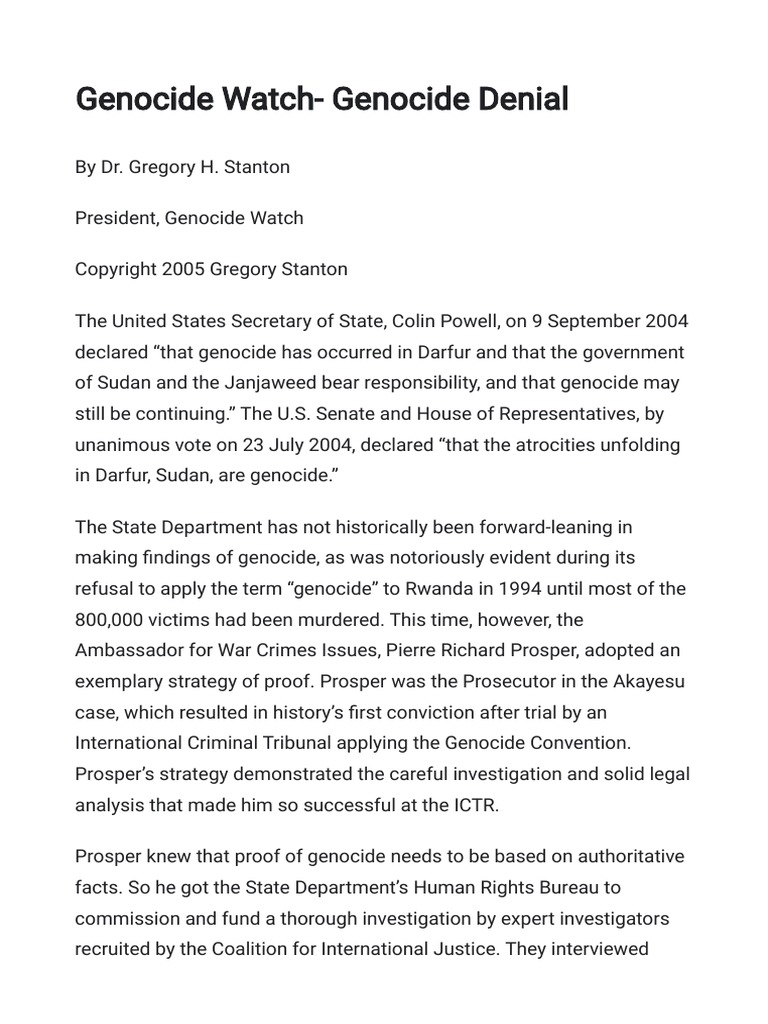 Genocide Watch - Genocide Denial | PDF | Genocides | Sudan