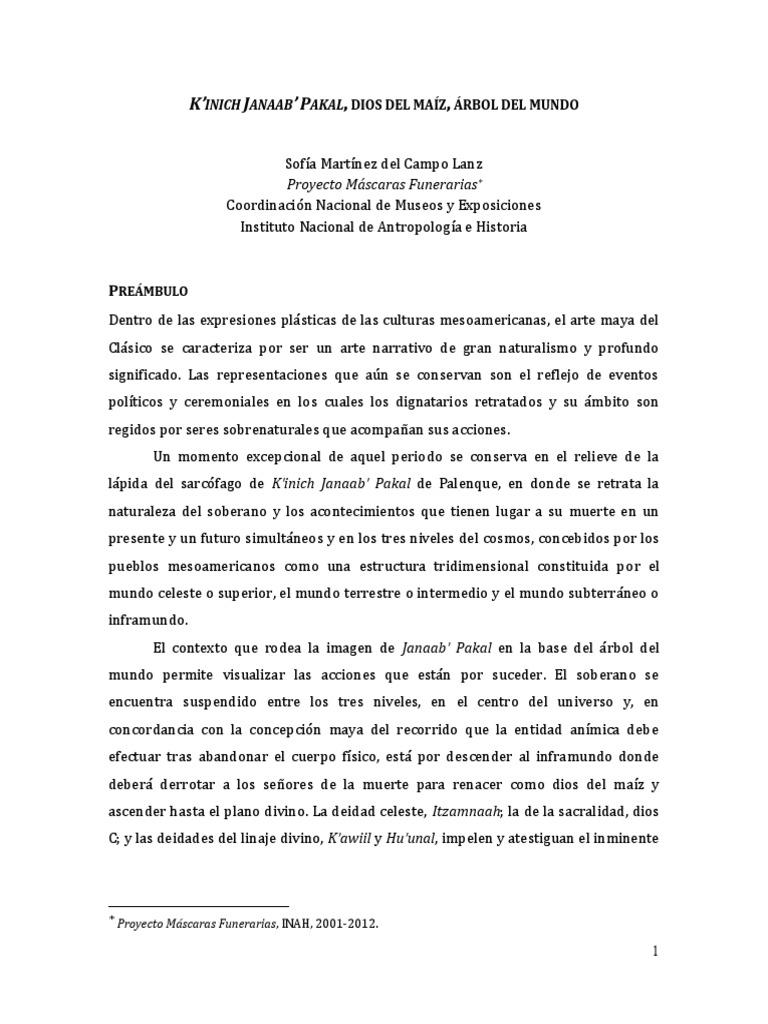 Kinich Janaab Pakal Dios Del Maiz Arbol | PDF | Civilización maya