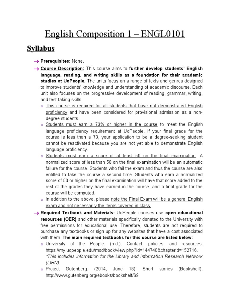 English Composition I - ENG0101 | PDF | Comma | Test (Assessment)