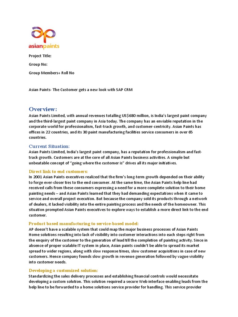 IT Application in Asian Paints | PDF | Sales | System