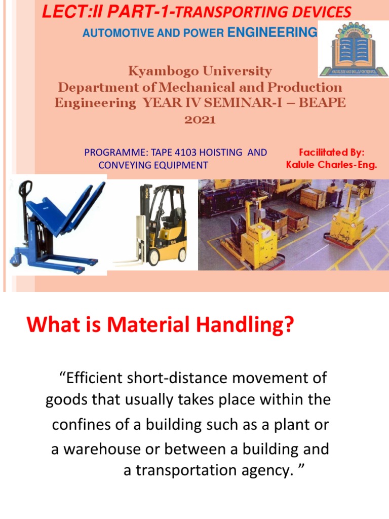 Lect II - Transporting Devices - Material Handling Equipments | PDF ...