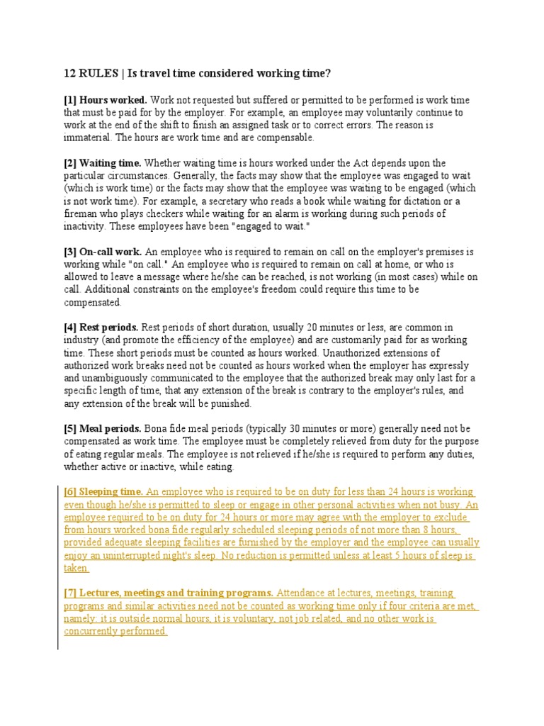 12 Rules Labor Law Travel Time | PDF | Employment | Working Time