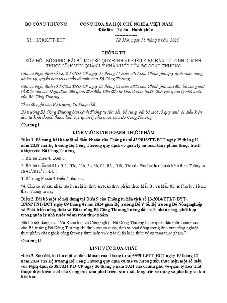 13 2020 TT-BCT Bãi Bỏ, Sửa Đổi 43 2018 TT-BCT.......... | PDF