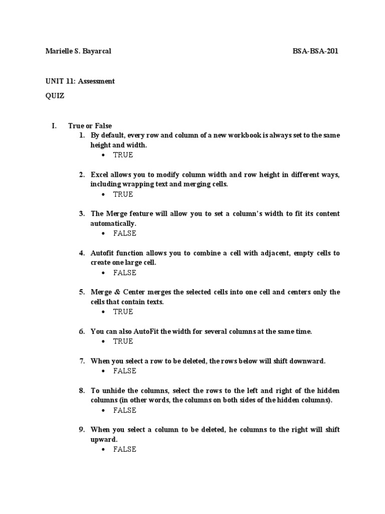 Unit 11 Assessment Pdf Microsoft Excel Spreadsheet