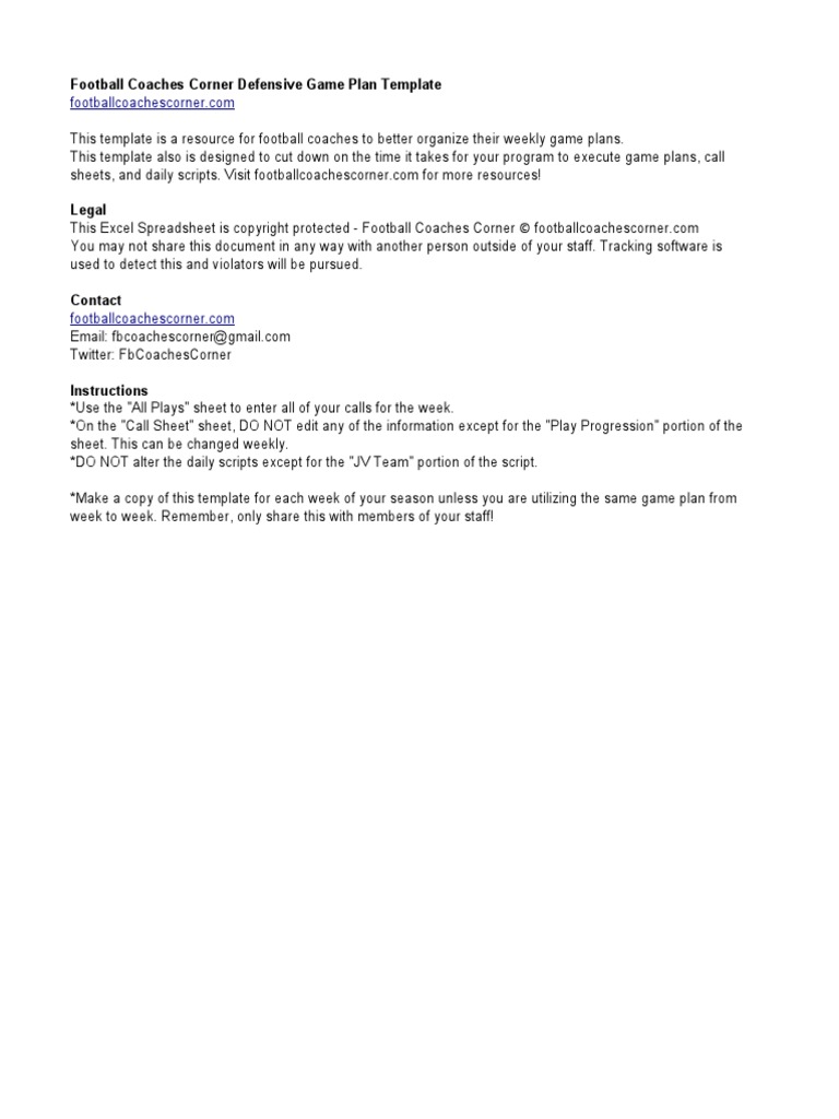 Football Coaches Corner Defensive Game Plan Template | PDF | Computing | Intellectual Works