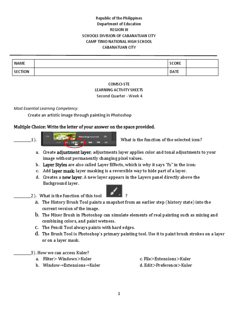 Photoshop Painting Activity Sheets | PDF | Adobe Photoshop | Computer ...