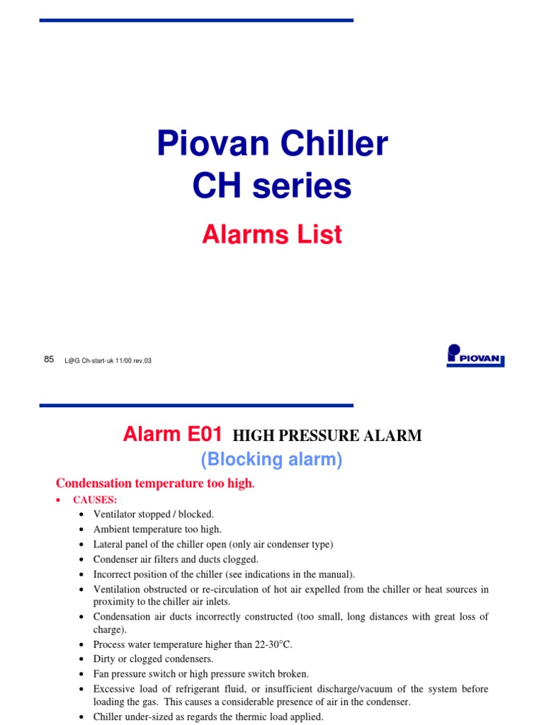 Piovan Chiller Alarm Codes Guide | PDF | Relay | Switch