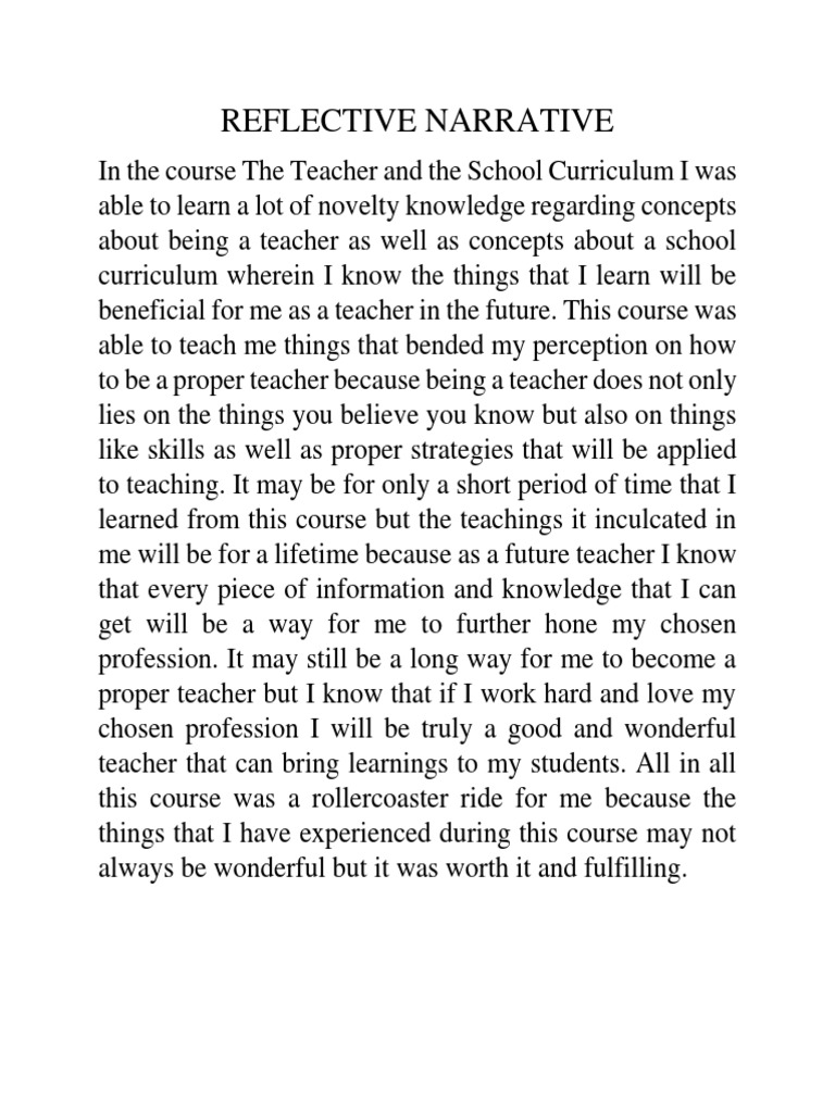 Reflective Narrative | PDF | Teachers | Curriculum