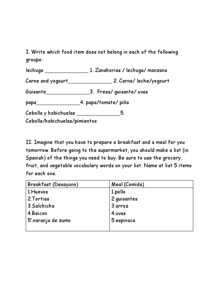 Assignment - Fruits and Vegetables | PDF