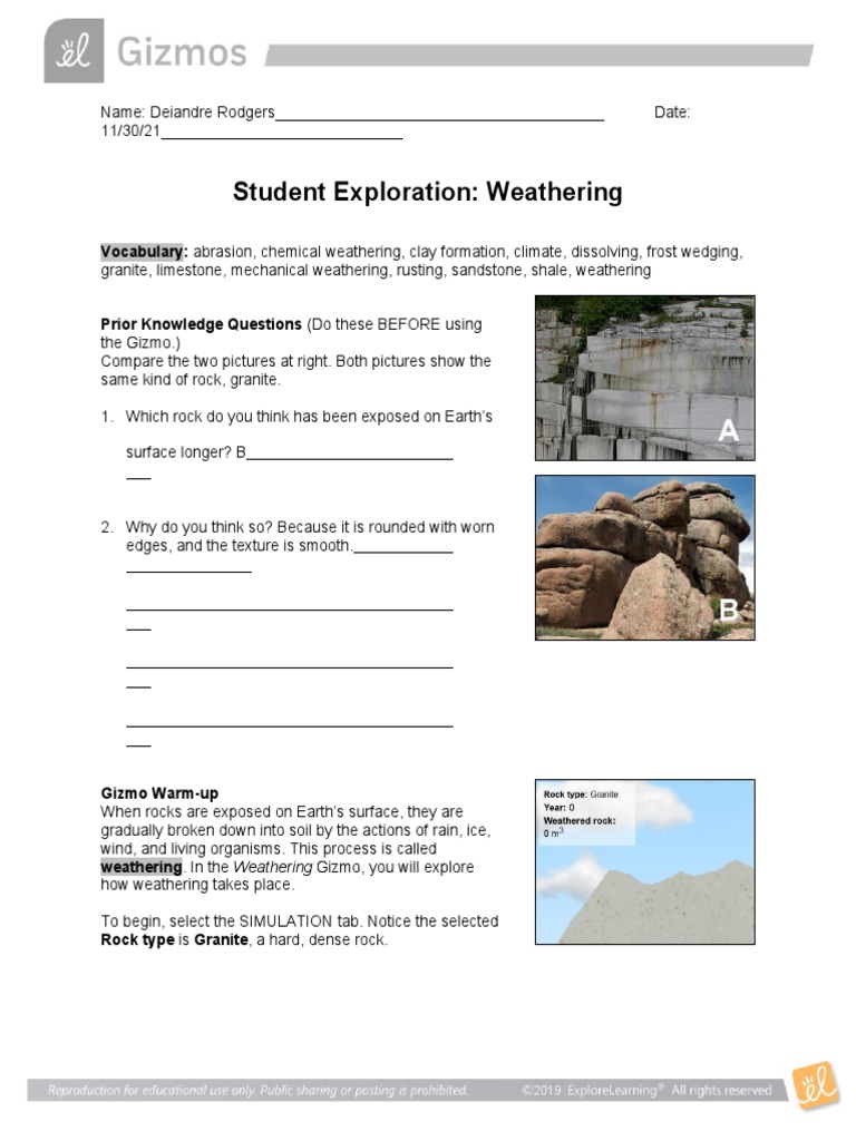 Student Exploration: Weathering | PDF | Weathering | Rock (Geology)