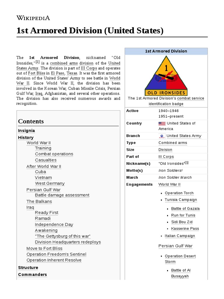 1st Armored Division (United States) | PDF | Battalion | Regiment
