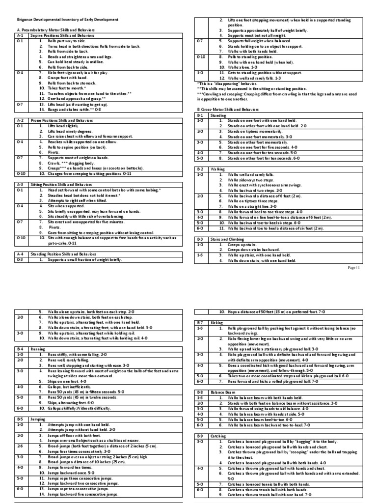 Brigance Developmental Inventory of Early Development | PDF | Question ...