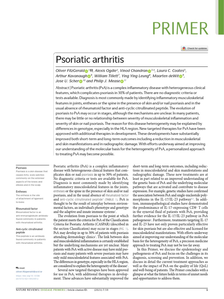 Psoriatic Arthritis Nature Review | PDF | Psoriasis | Medical Diagnosis