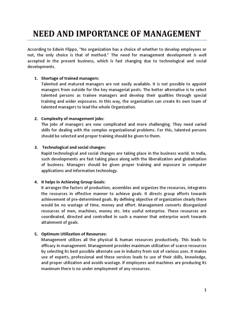 Importance of Management Explained | PDF | Employment | Resource