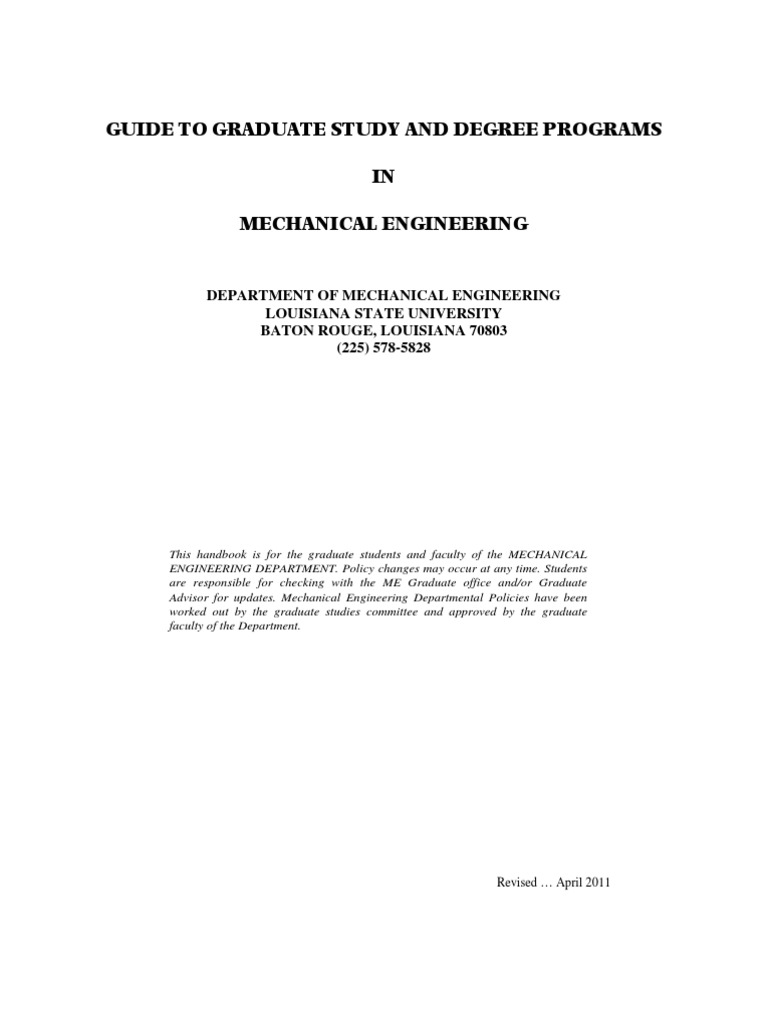 ME Program Guide 2011 | PDF | Postgraduate Education | Fluid Dynamics