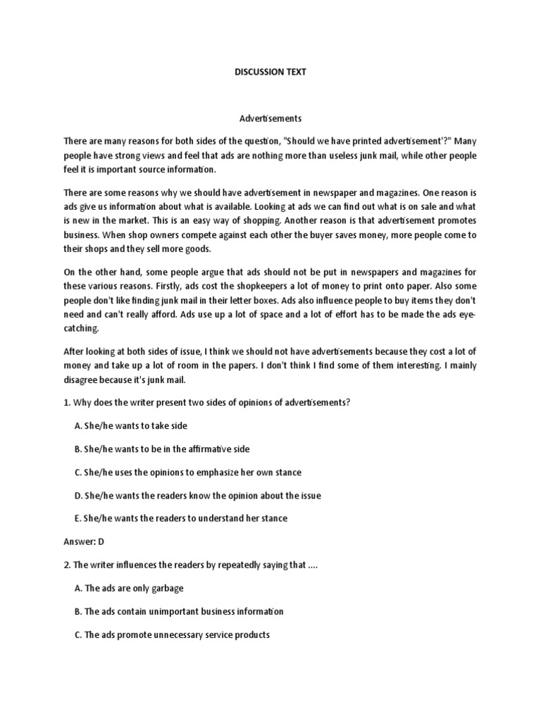 Discussion Text | PDF | Birth Control | Advertising