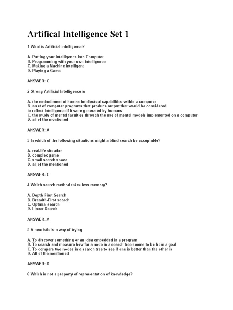 AI MCQS - Set 1 | PDF | Artificial Intelligence | Intelligence (AI ...