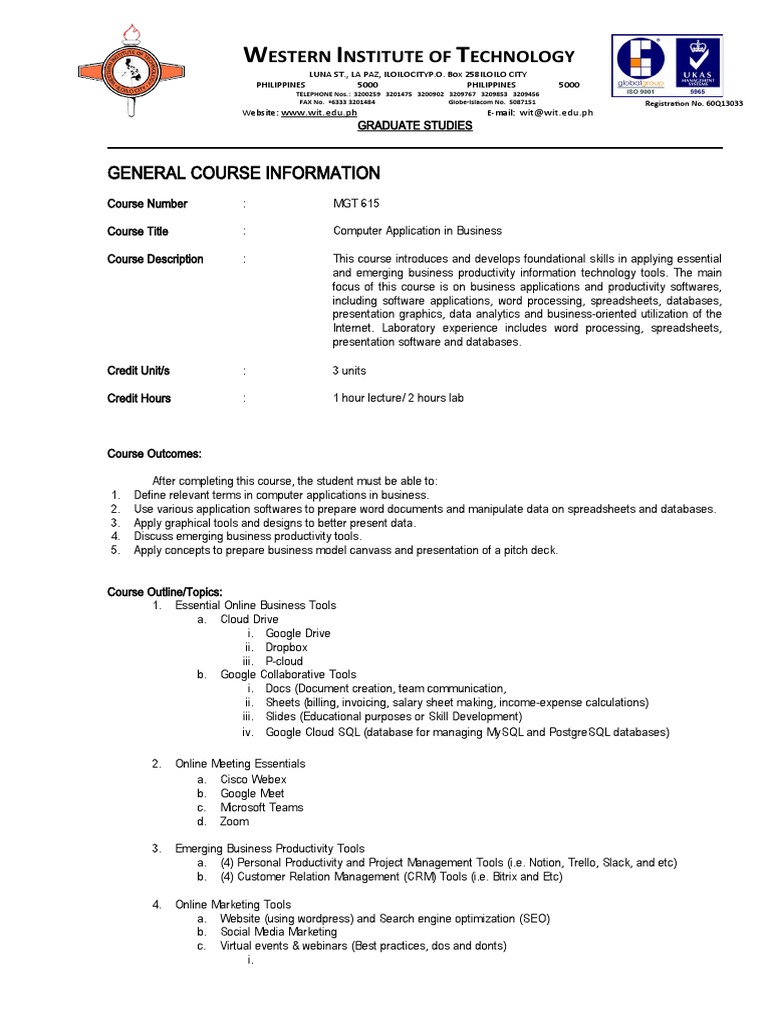 Computer Applications in Business Course | PDF | Databases ...