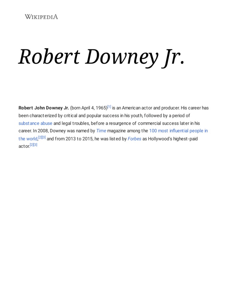 Robert Downey Jr. - Wikipedia | PDF