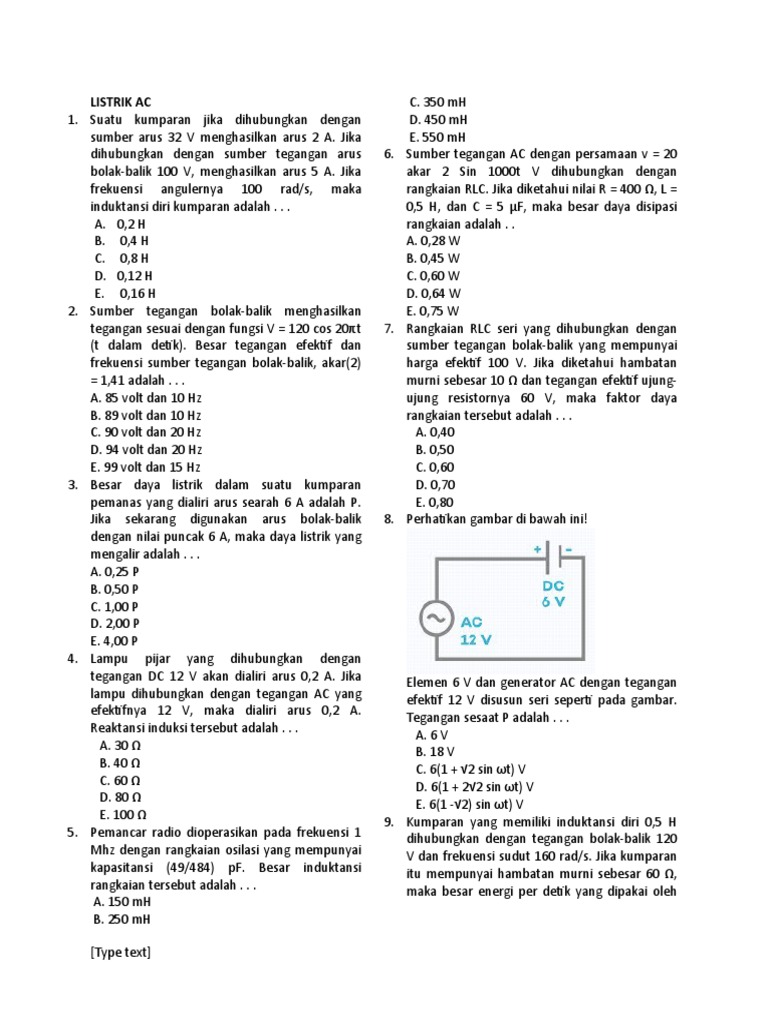 Soal Listrik AC 12 Ipa | PDF