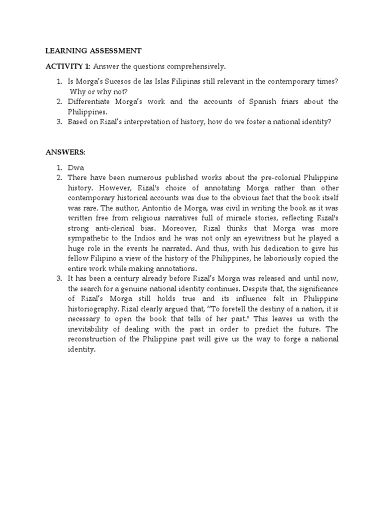 Learning Assessment ACTIVITY 1: Answer The Questions Comprehensively | PDF