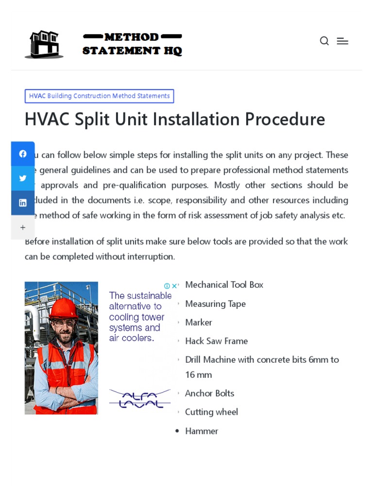 HVAC Split Unit Installation Procedure - Method Statement HQ | PDF ...