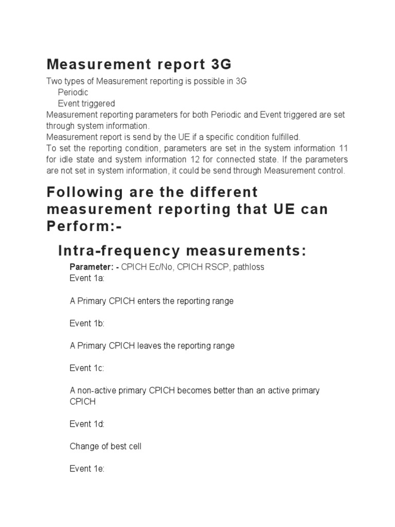 Measurement Report 3G: Parameter: - CPICH Ec/No, CPICH RSCP, Pathloss ...