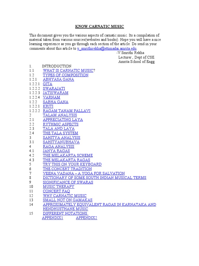 Know Carnatic Music | PDF | Classical And Art Music Traditions