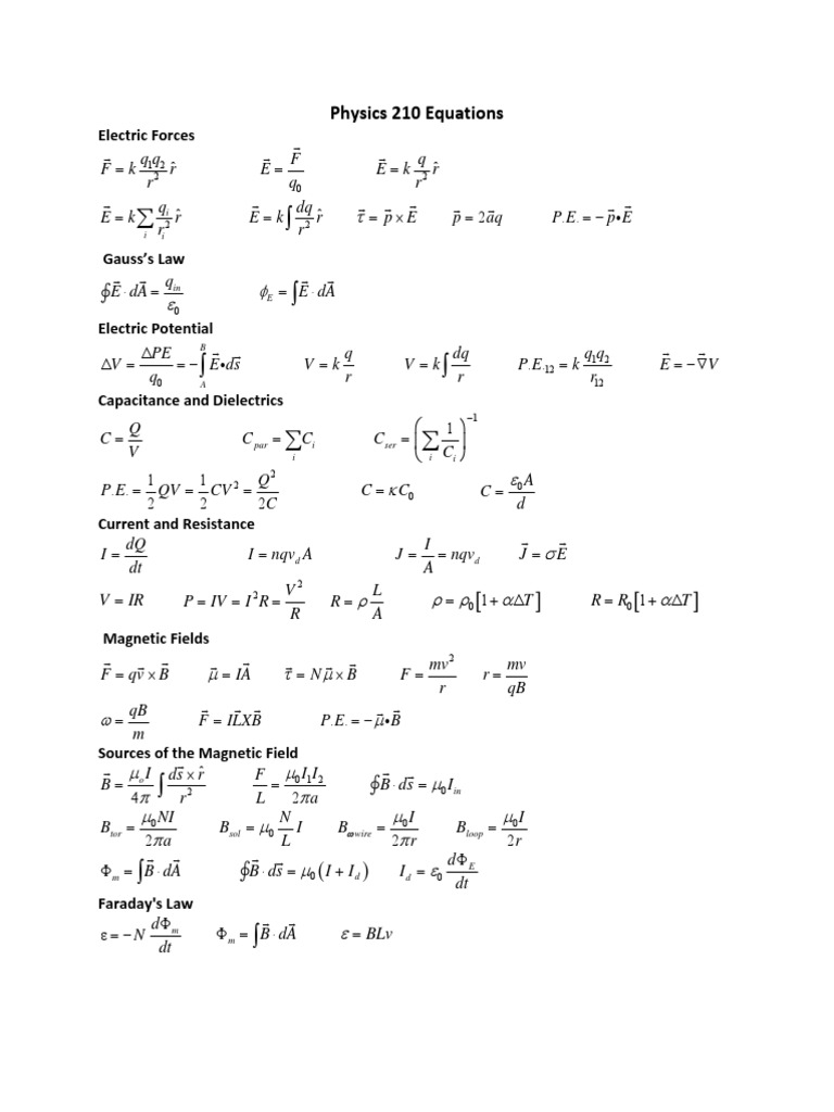 210 Equations | PDF | Force | Physical Sciences