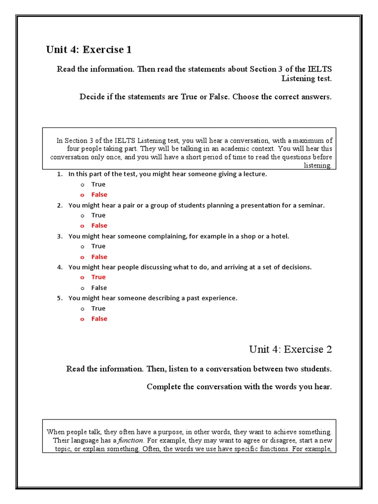 IELTS Listening: Unit 4 Overview | PDF | Body Language | Job Interview