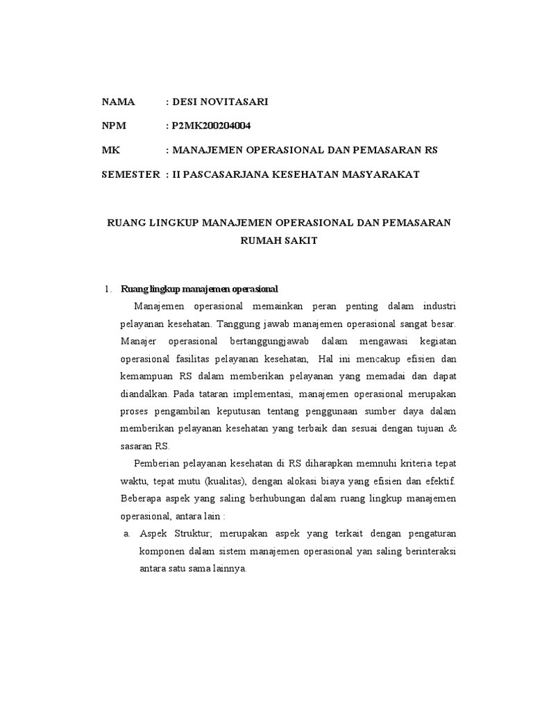 Ruang Lingkup Manajemen Operasional RS | PDF | Pengelolaan Keuangan & Uang