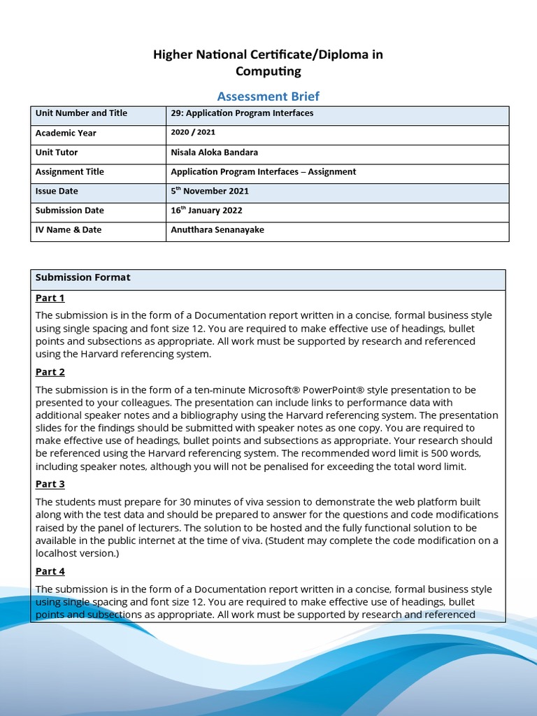 Hnd Computing Unit 29 Api Assignment Hnd21a1se Pdf Web Design World Wide Web