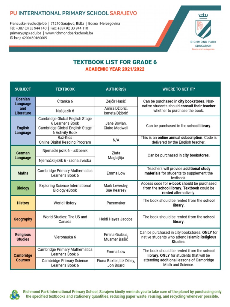 Books and Stationery Grade 6 | PDF | Books | Textbook
