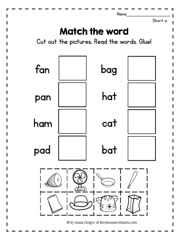 Fan Pan Ham Pad Bag Hat Cat Bat: Match The Word Cut Out The Pictures ...