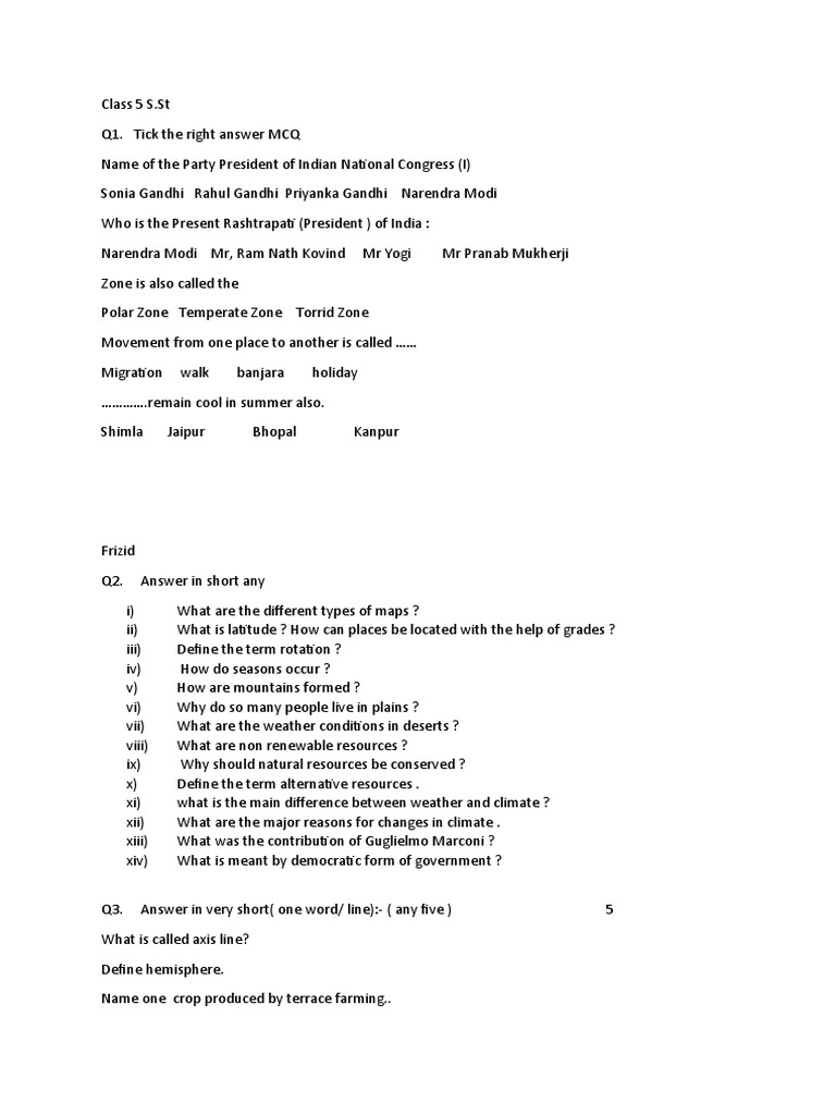 Class 5 S.ST | Download Free PDF | Equator | Earth
