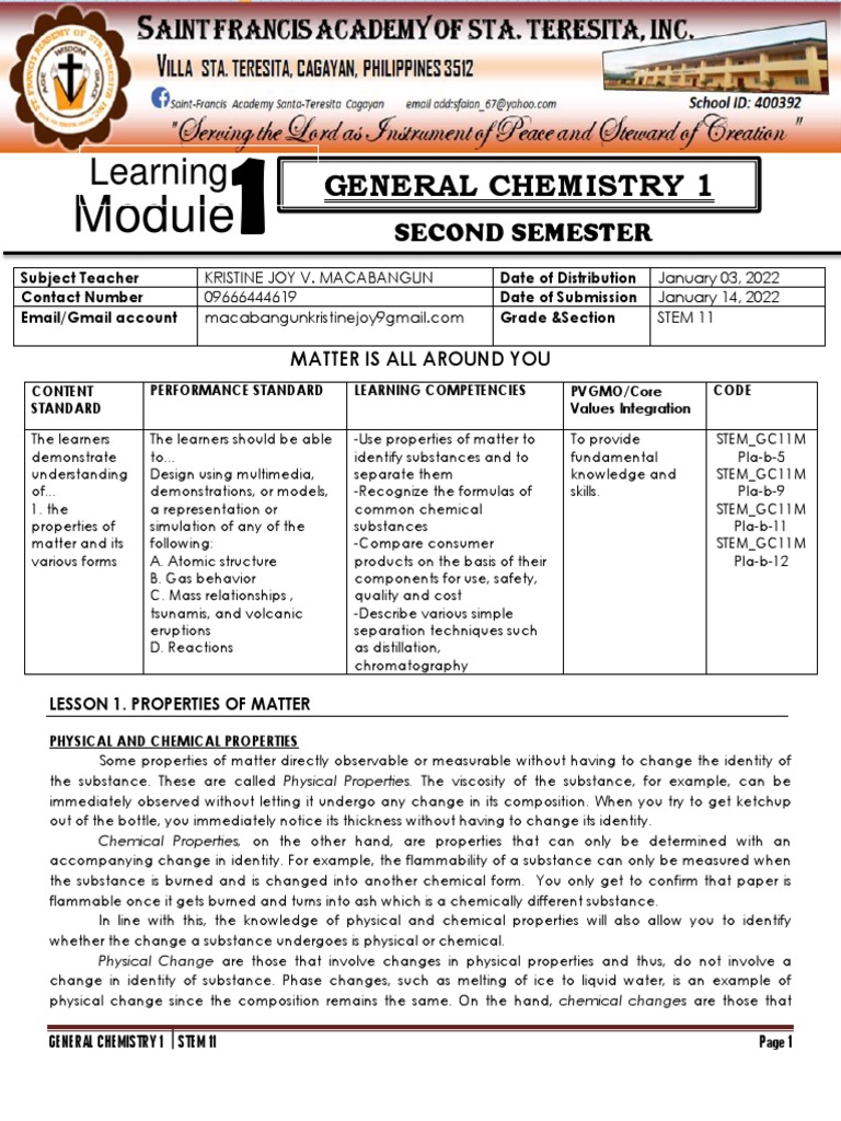 Learning: General Chemistry 1 | PDF | Chemical Substances | Mixture