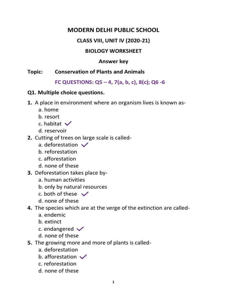 CL8 - UNIT IV Worksheet | PDF | Conservation Biology | Biodiversity