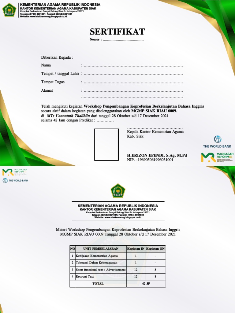 Sertifikat MGMP 2021 | PDF