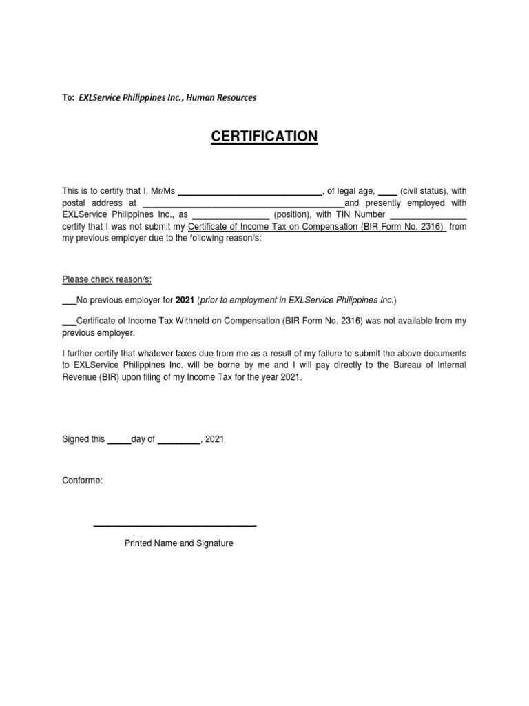 BIR 2316 Waiver Form | PDF